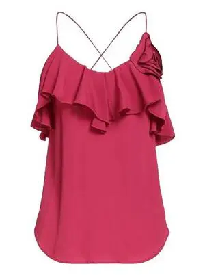 MANILA GRACE Ruched Top With Ruffles And Appliqués - Magenta