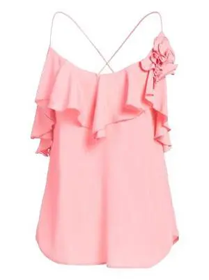 MANILA GRACE Ruched Top With Ruffles And Appliqués - Pink