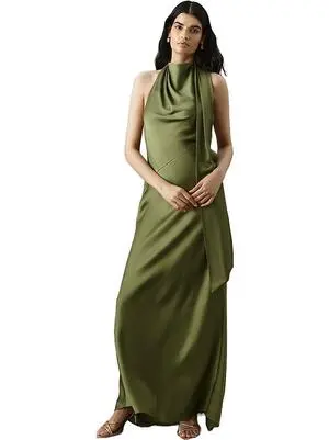 Significant Other Adriana Mock-neck Halter Midi Dress - Pesto