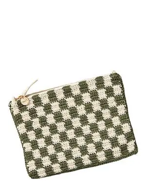 Clare V. Woven Flat Clutch - Olive/cream