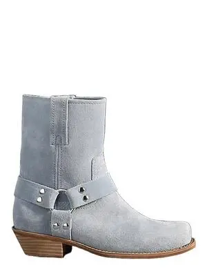 Jeffrey Campbell Waylon-lo Square-toe Western Ankle Boots - Dusty Blue Suede