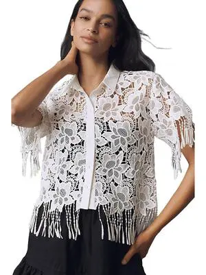 Walter Baker Ollie Fringe Lace Shirt - White