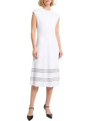 Misook A-line Knit Midi Dress - White/black
