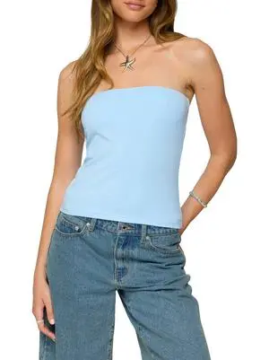 EDIKTED Shelf Bra Stretch Cotton Tube Top - Light-blue