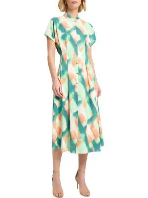 Misook Fit & Flare Crêpe De Chine Midi Dress - Green Multi