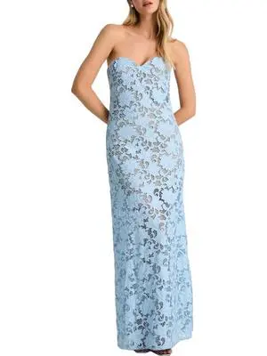 HELSI Lindsey Strapless Floral Lace Gown - Mineral Blue