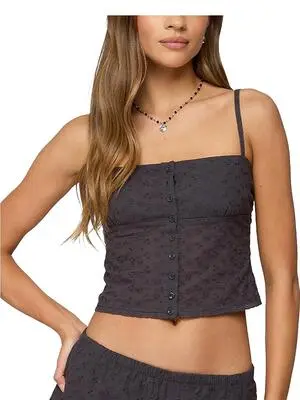 EDIKTED Shaya Button-up Eyelet Tank Top - Dark-gray
