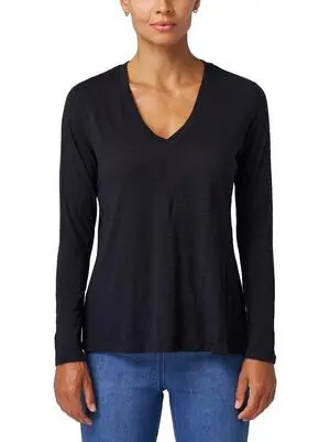 FRANNE GOLDE Slub Jersey Long Sleeve Tee - Black