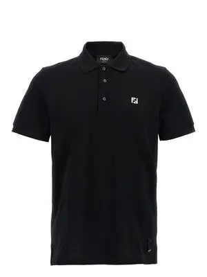 Fendi Ff Metallic Logo Polo Shirt - Black