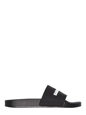 Balenciaga Logo Pool Slides - Black