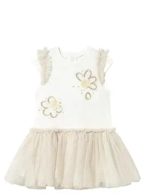 MAYORAL Floral Ruffle Sleeveless Dress - Champagne