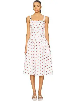 For Love & Lemons Red Dot Midi Dress - White