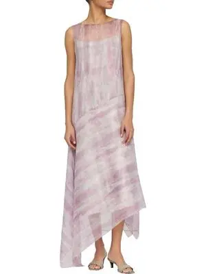 Lafayette 148 New York Washed Glaze Print Silk Crépon Midi Dress - Lavender Tint Multi