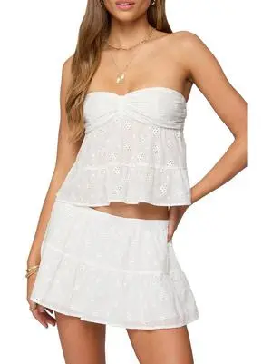 EDIKTED Dora Eyelet Strapless Cotton Top - White