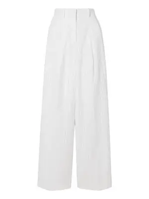 Theory Pleated Cotton-jacquard Wide-leg Pants - White