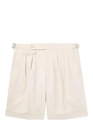 Brunello Cucinelli Straight-leg Pleated Cotton-twill Shorts - Neutrals