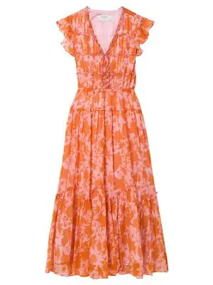 LA LIGNE Olympia Floral-print Silk-chiffon Midi Dress - Orange