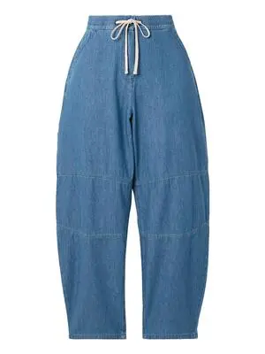 LA LIGNE Dorian Cotton-chambray Barrel-leg Pants - Blue