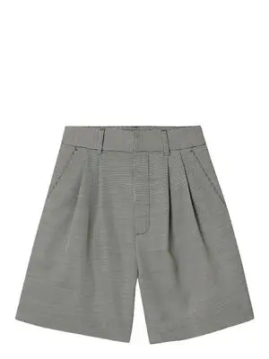 ANINE BING Carrie Houndstooth Wool-blend Shorts - Gray