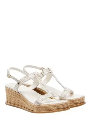 JIMMY CHOO Theia 100 Leather Espadrille Wedges - Grey