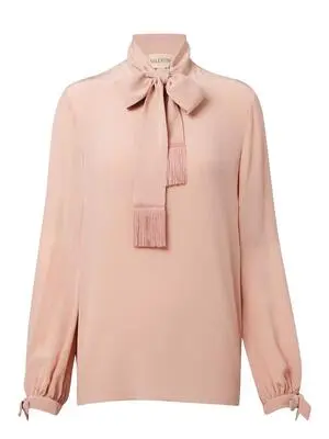 Valentino Garavani Bow-detail Silk Crêpe Blouse - Pink
