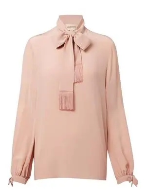 Valentino Garavani Bow-Detail Silk Crêpe Blouse Pink