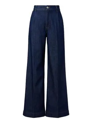 7 For All Mankind Pleated High-rise Wide-leg Jeans - Blue