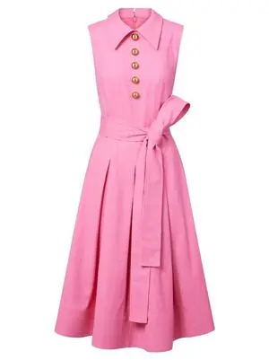 Carolina Herrera Belted Twill Midi Dress - Pink