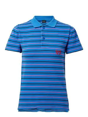 Balenciaga Striped Cotton Polo Shirt - Blue
