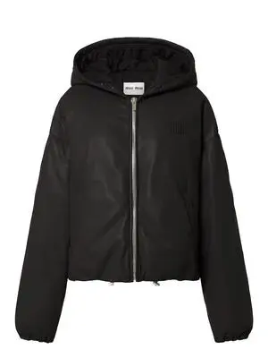 Miu Miu Logo Leather Puffer Jacket - Grey