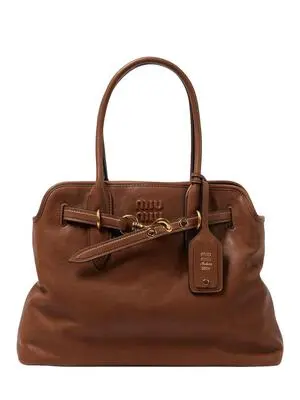 Miu Miu Aventure Medium Leather Tote Bag - Brown