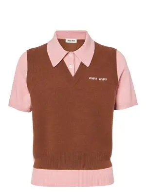 Miu Miu Layered Wool And Cashmere Polo Shirt - Brown