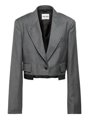 Miu Miu Cropped Virgin Wool Blazer - Grey