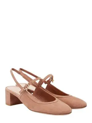 GIANVITO ROSSI 45 Suede Slingback Pumps - Beige