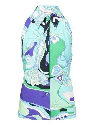 Emilio Pucci Orchidee Printed Halterneck Cotton Top - Multicoloured