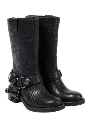 Miu Miu Leather Biker Boots - Black