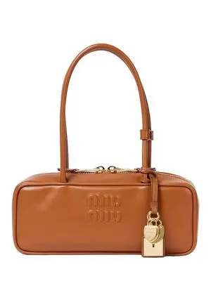 Miu Miu Beau Logo Embossed Leather Tote Bag - Brown