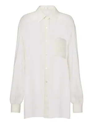 THE ROW Nesson Oversized Striped Cupro Shirt - White