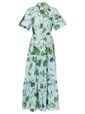 Erdem Tiered Floral Cotton Midi Dress - Blue