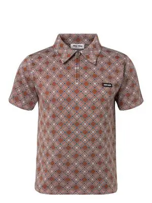 Miu Miu Jacquard Silk Piqué Polo Shirt - Brown
