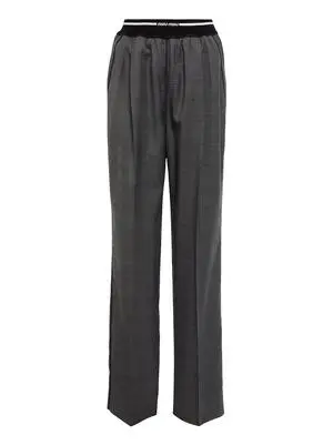 MIU MIU Logo Wide-Leg Checked Pants