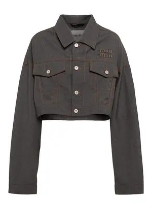 Miu Miu Cropped Virgin Wool Jacket - Grey