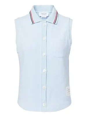 Thom Browne Sleeveless Cotton Polo Shirt - Blue