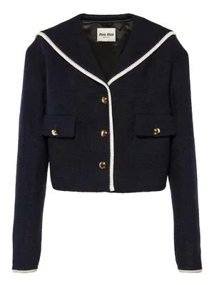 Miu Miu Cropped Wool-blend Tweed Jacket - Blue