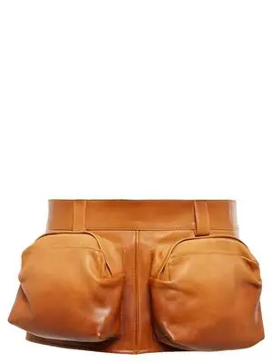 Miu Miu Leather Cargo Miniskirt - Beige