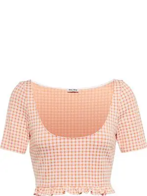 Miu Miu Checked Crop Top - Orange