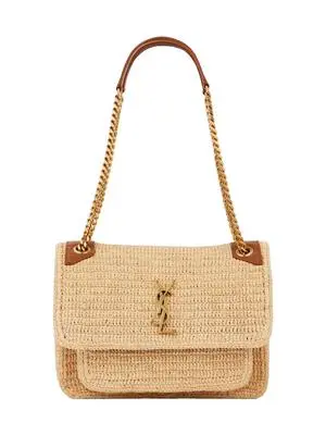 Saint Laurent Niki Medium Raffia Shoulder Bag - Beige