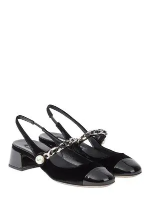 Miu Miu Chain-detail Velvet Slingback Pumps - Black