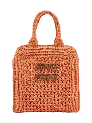 Miu Miu Small Raffia Tote Bag - Orange