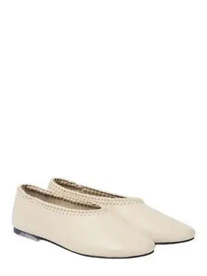 A.emery Park Embroidered Leather Ballet Flats - Beige